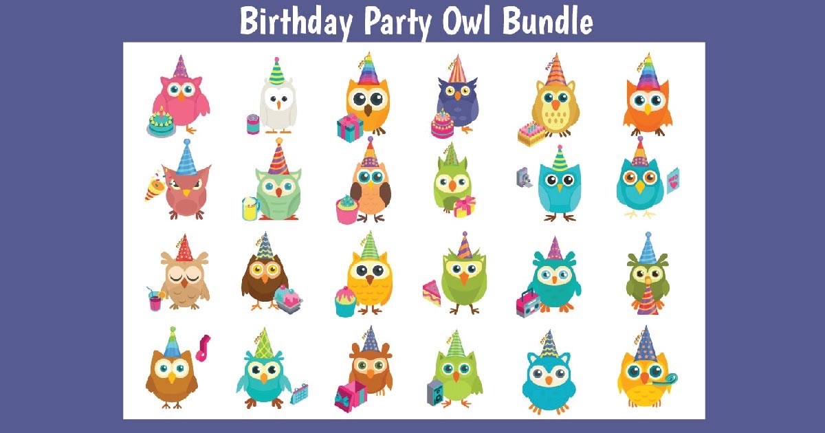 Birthday Party Owl Bundle Bundle · Creative Fabrica