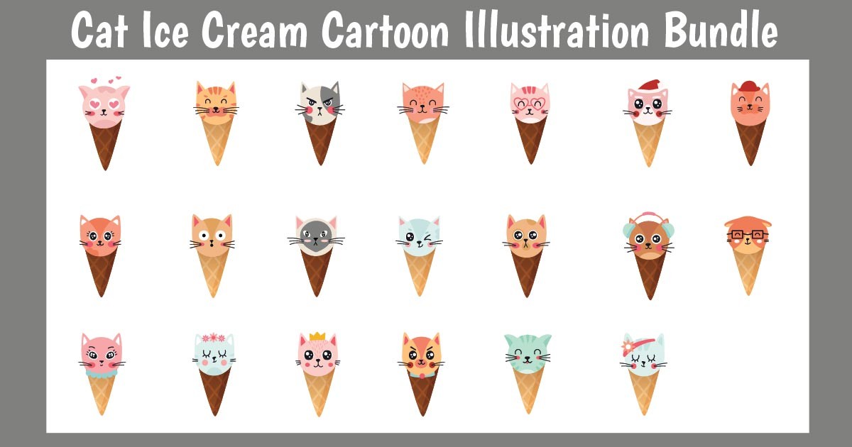 Cat Ice Cream Cartoon Bundle Bundle · Creative Fabrica