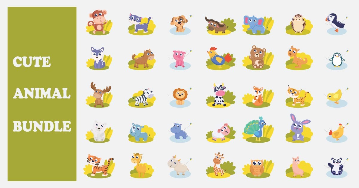 Cute Animals Set Bundle Bundle · Creative Fabrica