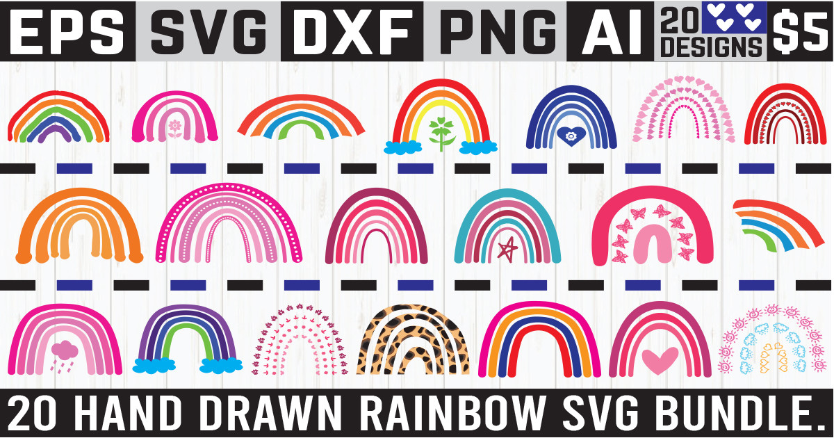 Hand Drawn Rainbow SVG Bundle Bundle · Creative Fabrica