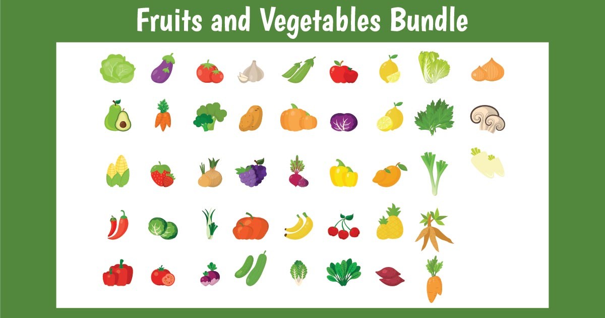 Fresh Vegetables and Fruits Bundle Bundle · Creative Fabrica