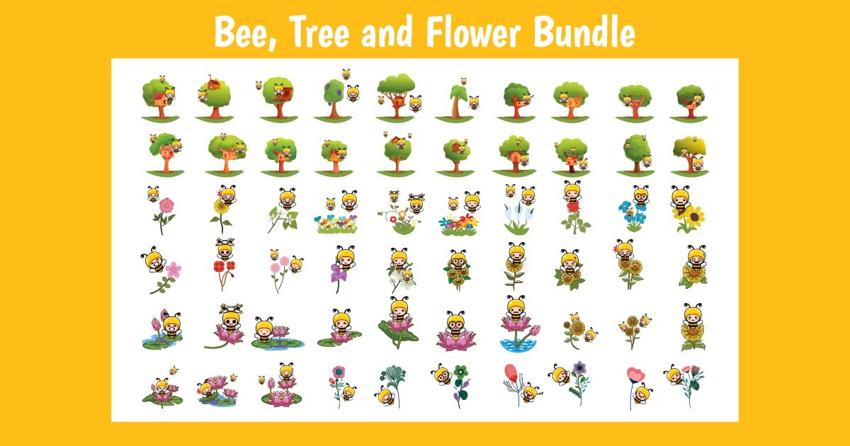 Bee, Tree and Flower Bundle Bundle · Creative Fabrica