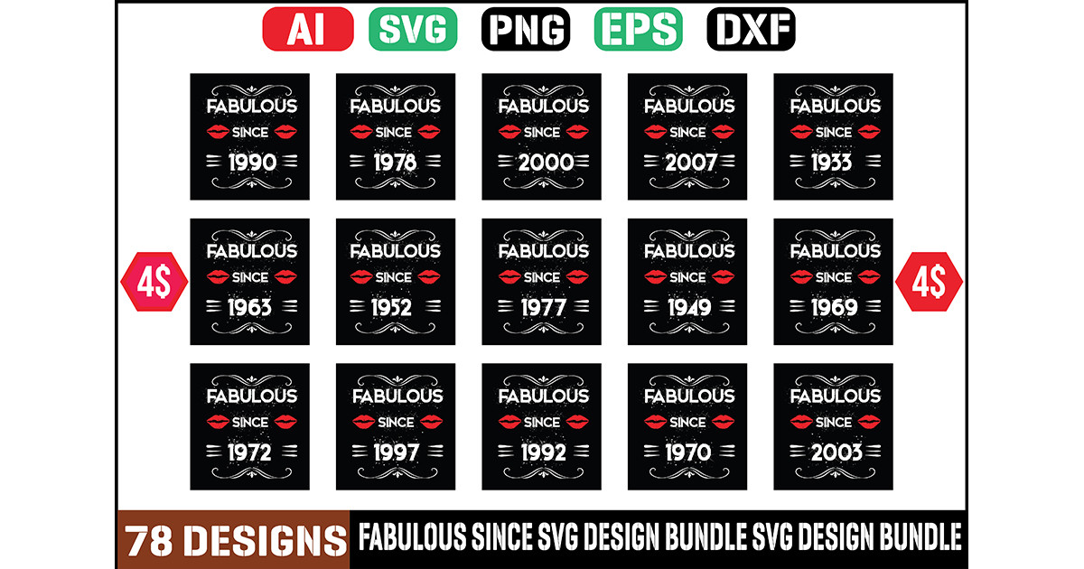 Fabulous Since SVG Design Bundle Bundle · Creative Fabrica