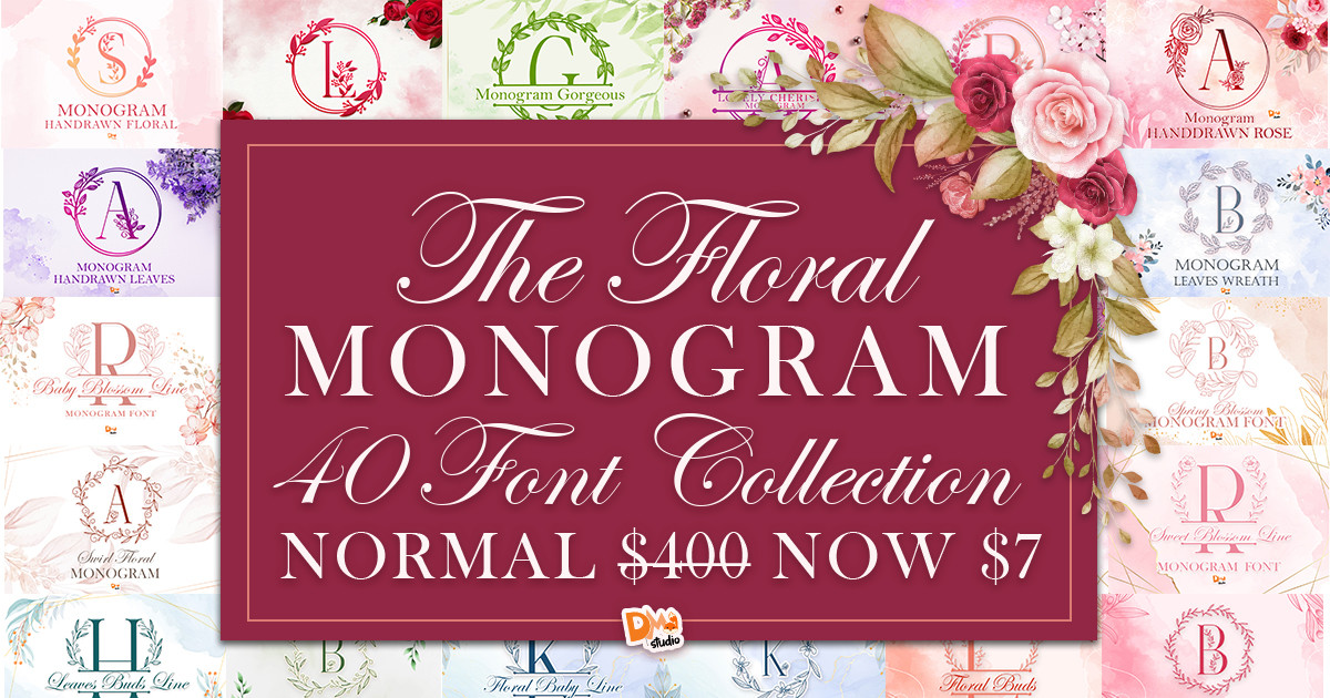 The Floral Monogram Font Bundle Bundle · Creative Fabrica