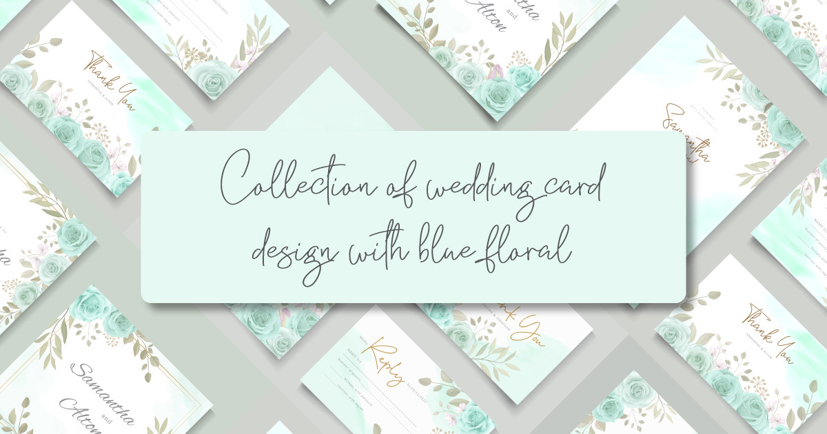 Blue Floral Wedding Card Bundle Bundle · Creative Fabrica