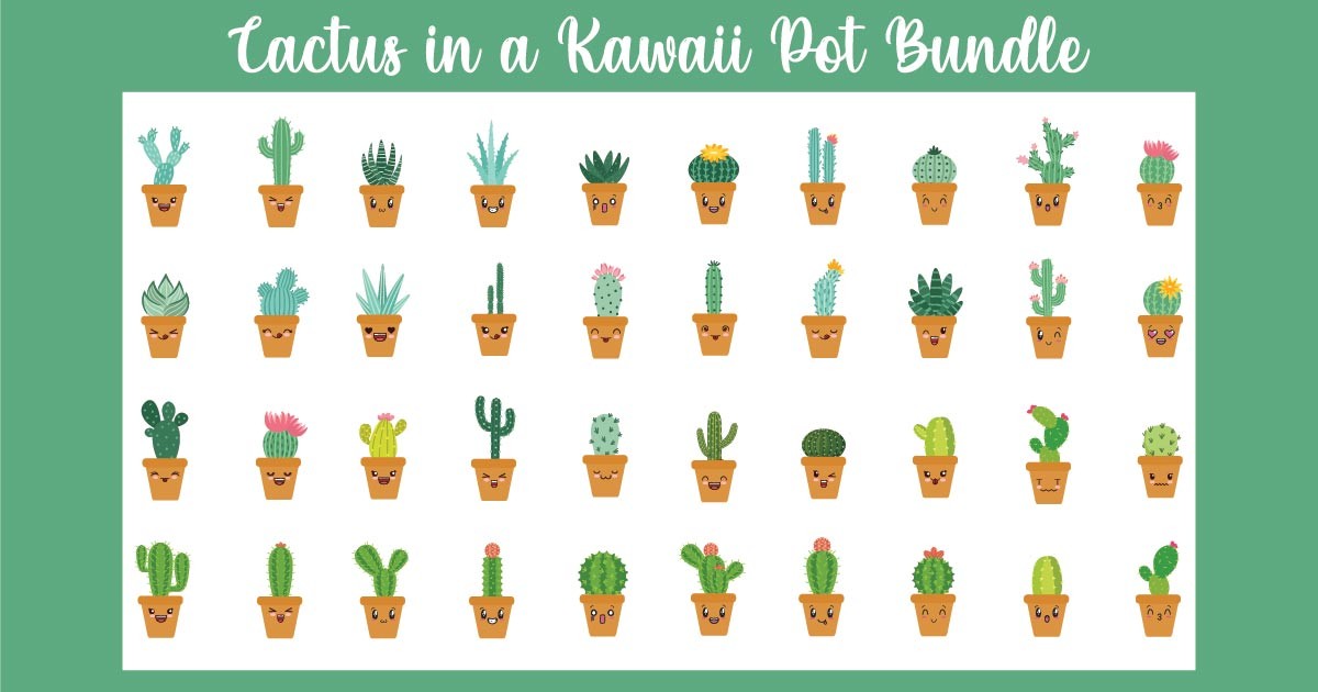 Cactus in a Kawaii Pot Bundle Bundle · Creative Fabrica