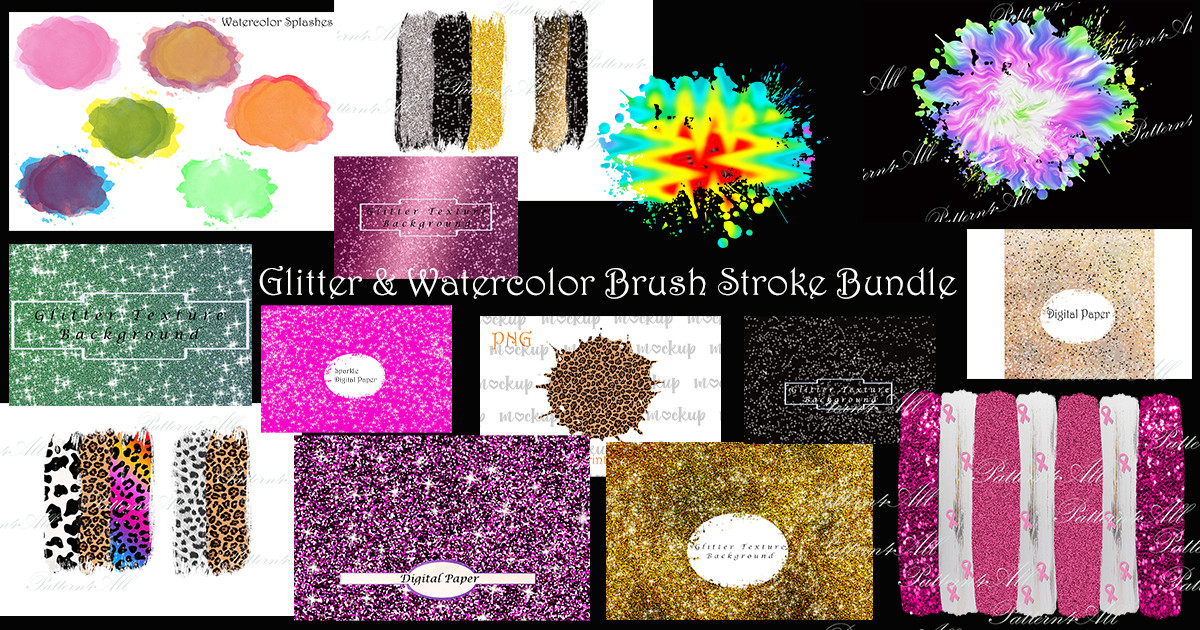 Glitter & Watercolor Brush Stroke Bundle Bundle · Creative Fabrica