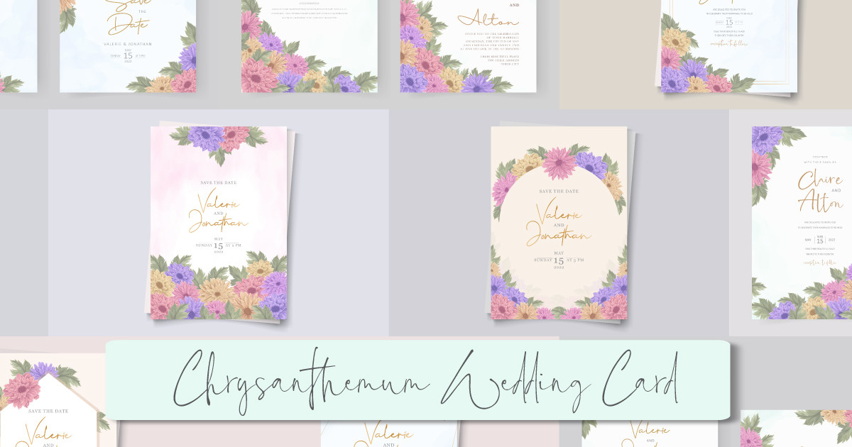 Chrysanthemum Wedding Card Bundle Bundle · Creative Fabrica