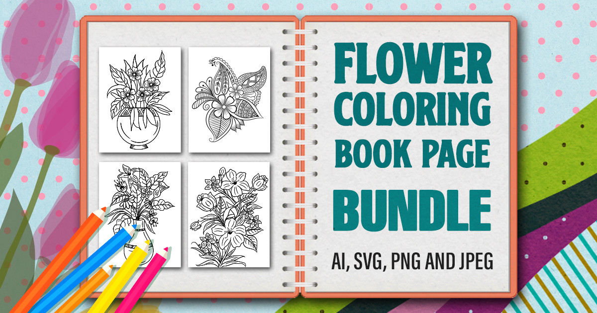 Flower Coloring Page Bundle 02 Bundle · Creative Fabrica