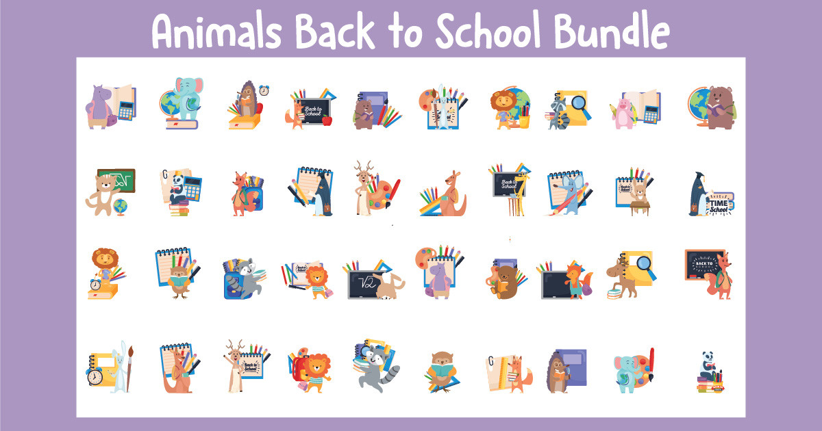 Animals Back to School Bundle Bundle · Creative Fabrica