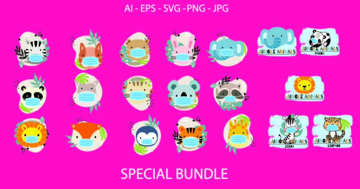 Jungle Animals and Mask Bundle Bundle · Creative Fabrica