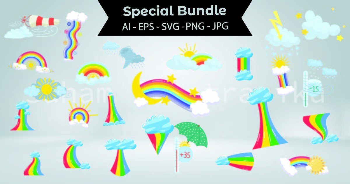 Rainbow Cloud and Weather Bundle Bundle · Creative Fabrica