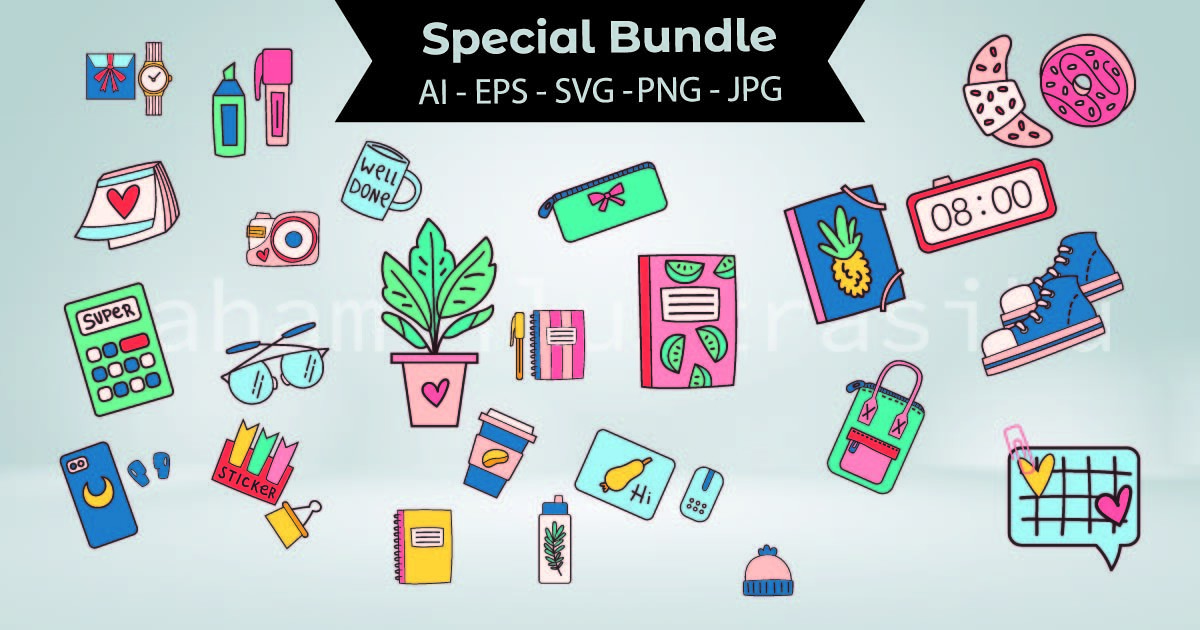 School Supplies Bundle Bundle · Creative Fabrica