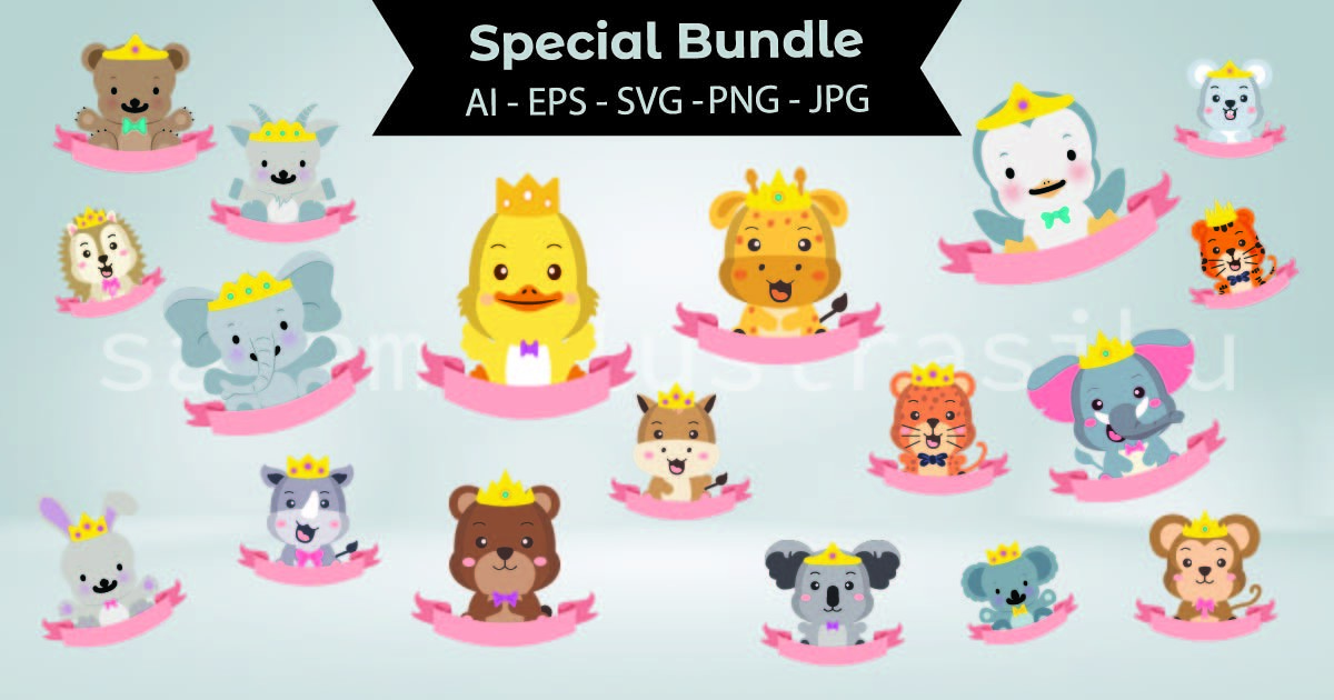 Baby Animal with Crown Bundle Bundle · Creative Fabrica