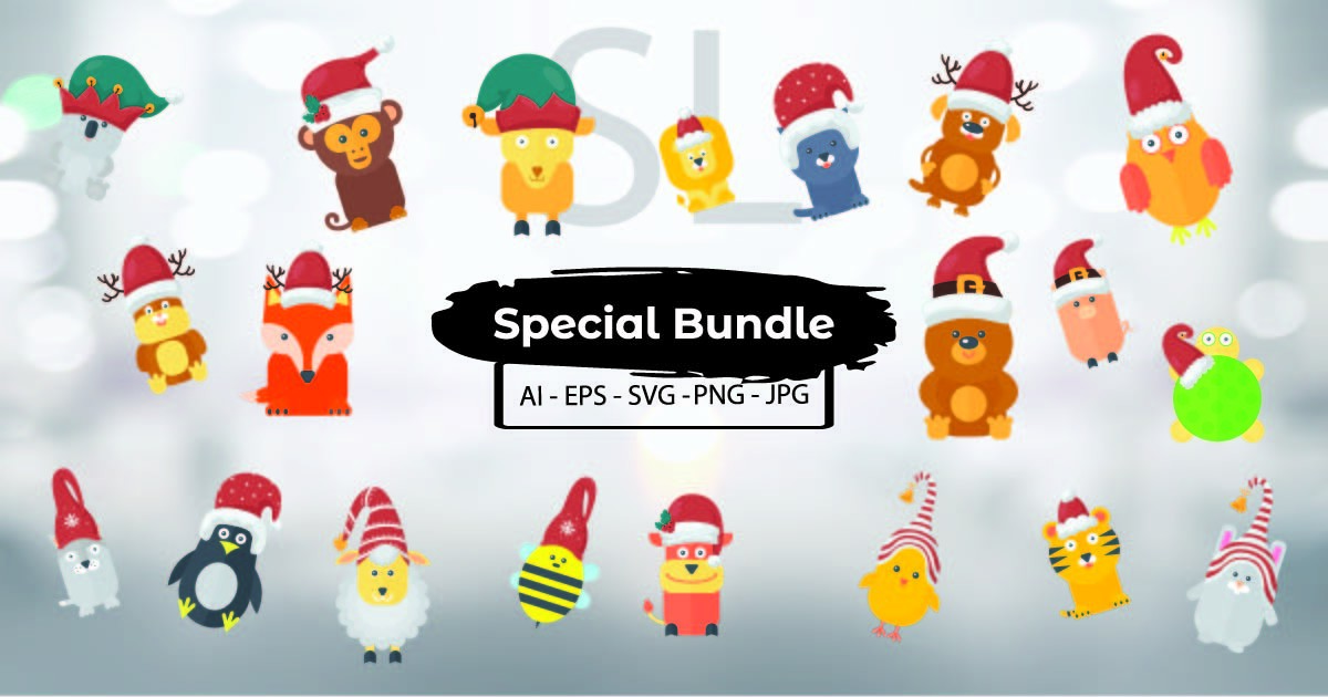 Christmas Animals Wear Hat Bundle Bundle · Creative Fabrica