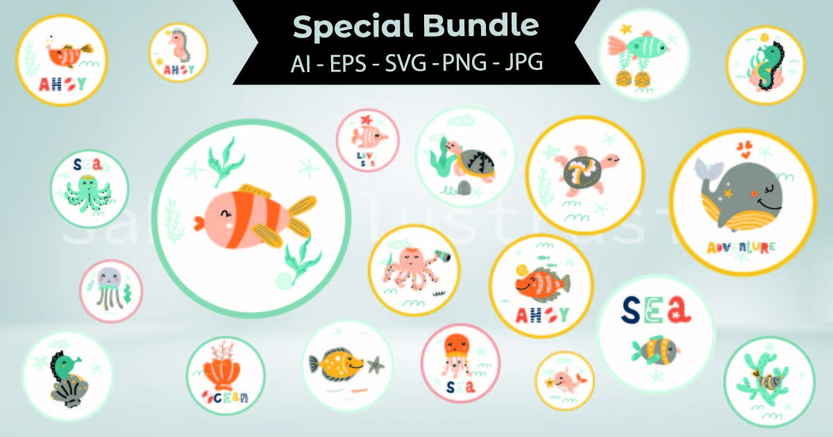 Sea Theme Stickers Bundle Bundle · Creative Fabrica