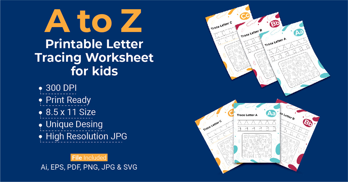 Letter Tracing Worksheet for Kids a to Z Bundle Bundle · Creative Fabrica