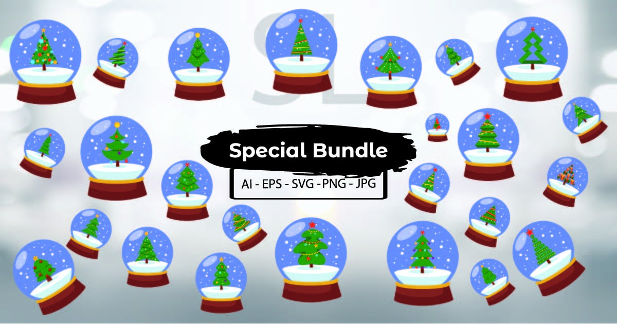 Christmas Crystal Ball Snow Tree Bundle Bundle · Creative Fabrica