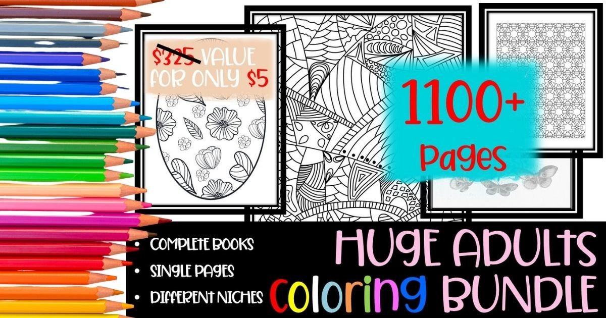 Huge Coloring Book for Adults Bundle Bundle · Creative Fabrica