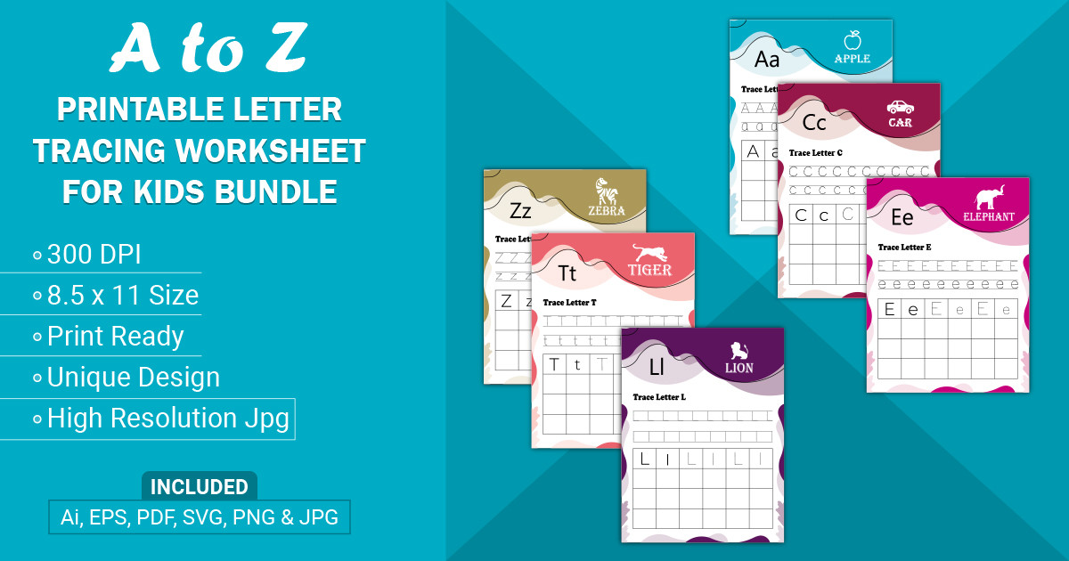 Letter Tracing Worksheet for Kids Bundle Bundle · Creative Fabrica