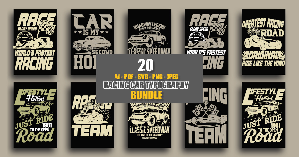 Car Racing Typography Bundle Bundle · Creative Fabrica