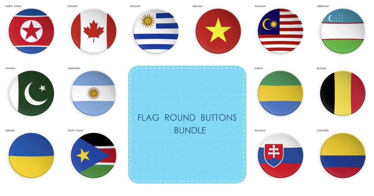 Flag Round Buttons Bundle Bundle · Creative Fabrica