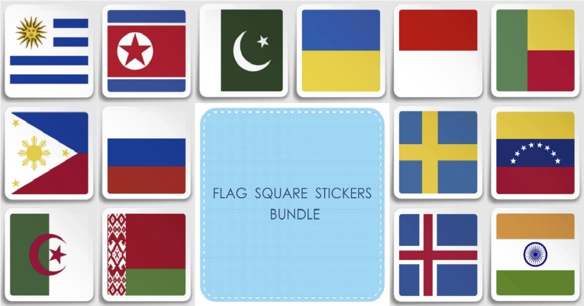 Flag Square Stickers Bundle Bundle · Creative Fabrica