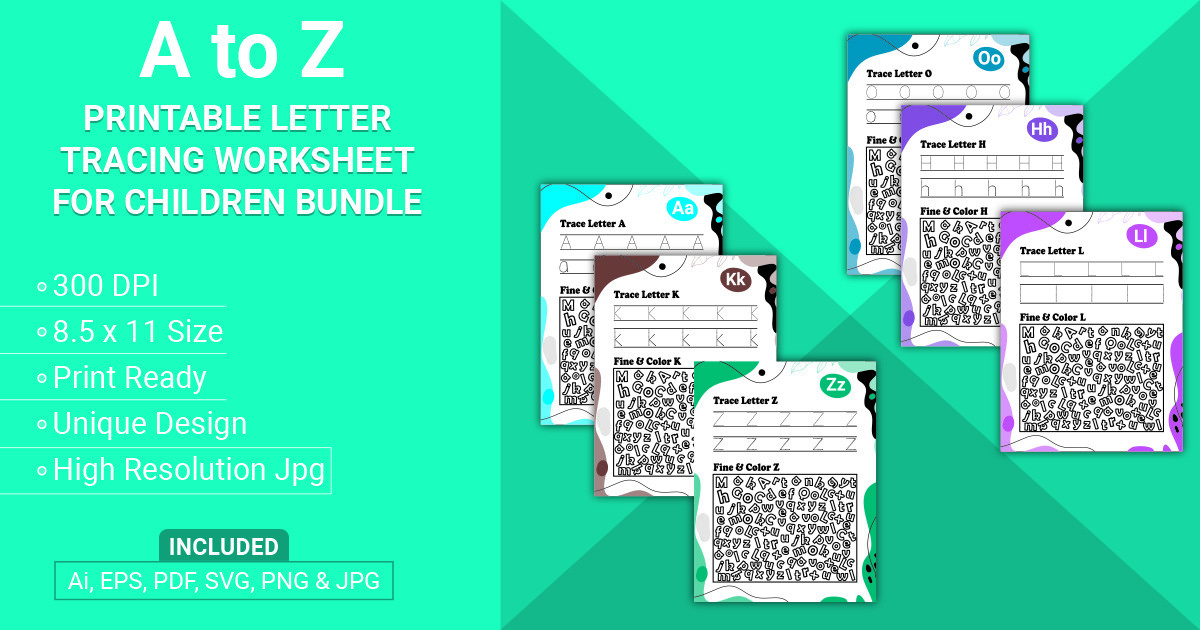 Letter Tracing Worksheet Bundle Bundle · Creative Fabrica