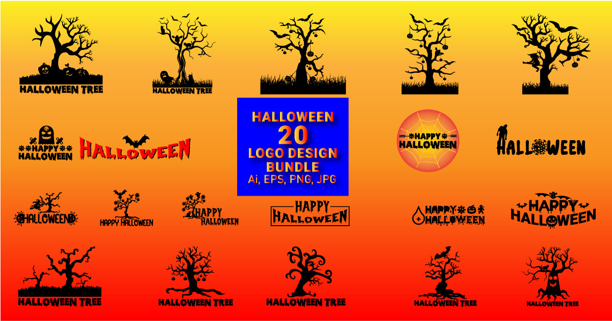 Happy Halloween Tree Logo Bundle Bundle · Creative Fabrica