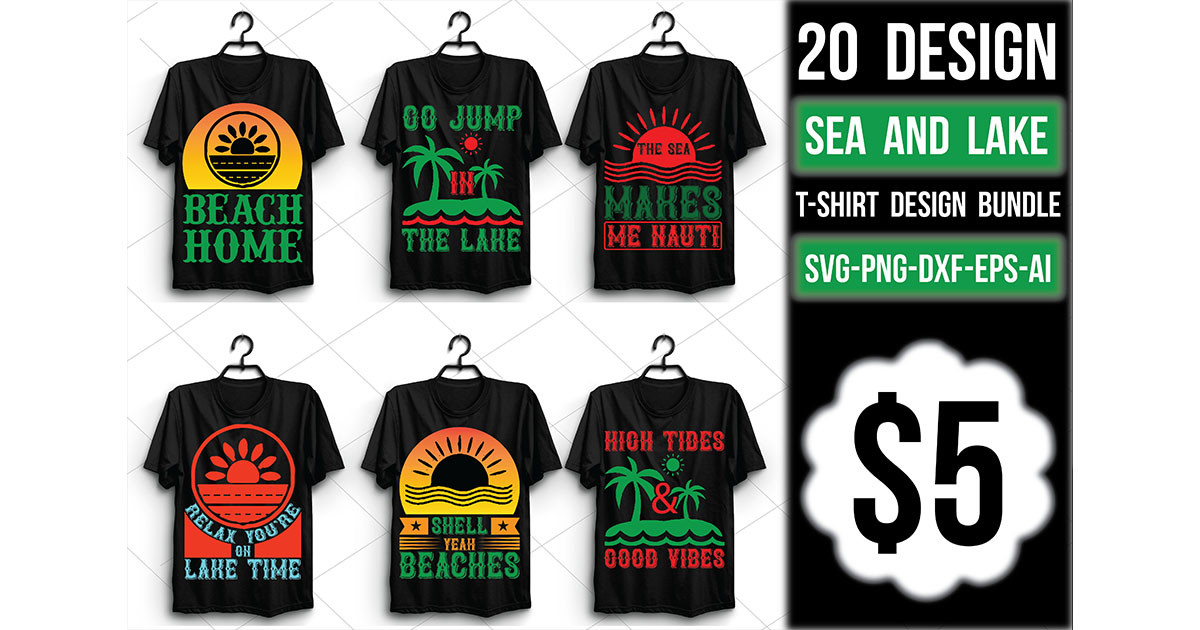 Sea and Lake T-Shirt Design Bundle Bundle · Creative Fabrica