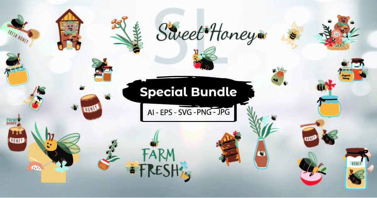 Bee Animal Honey and Flower Bundle Bundle · Creative Fabrica