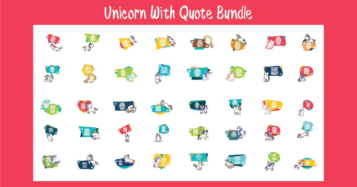 Unicorn with Quotes Lettering Bundle Bundle · Creative Fabrica
