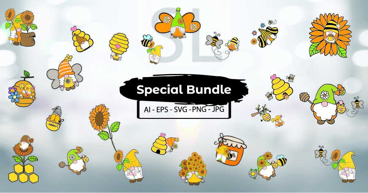 Sunflowers Gnomes Bee Honey Bundle Bundle · Creative Fabrica
