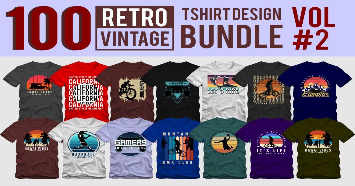 Retro Vintage T-Shirt Design Bundle Vol 2 Bundle · Creative Fabrica