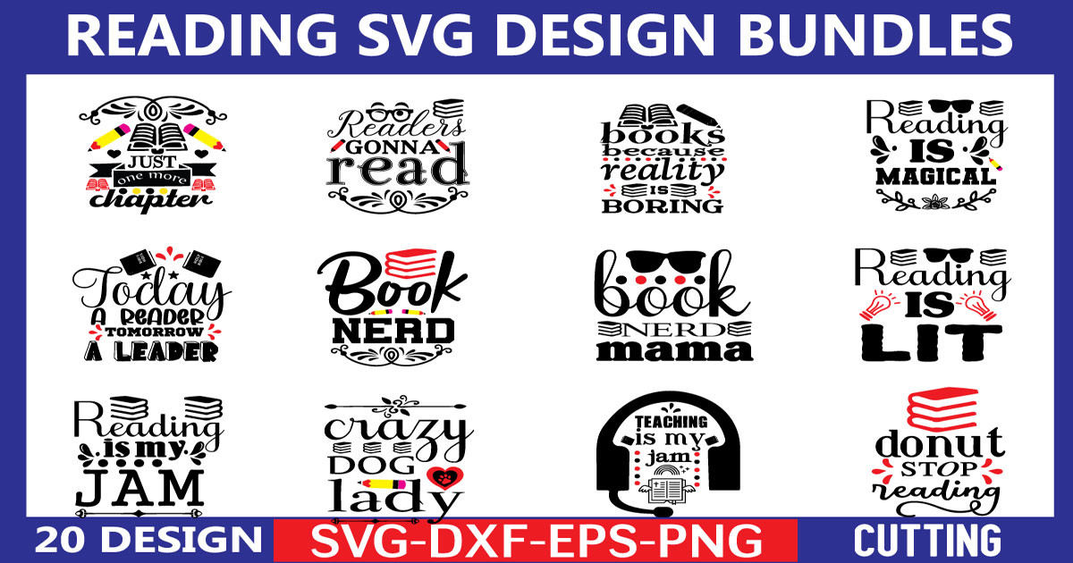 Reading SVG Design Bundle Bundle · Creative Fabrica
