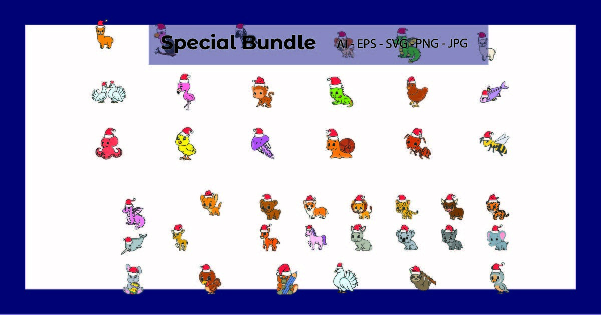 Christmas Hat Animals Bundle Bundle · Creative Fabrica