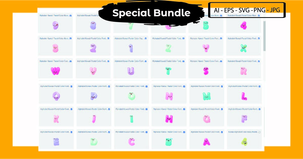 Alphabet Kawaii Pastel Color Number Bundle Bundle · Creative Fabrica