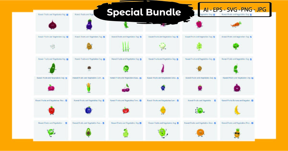 Kawaii Fruits and Vegetables Bundle Bundle · Creative Fabrica
