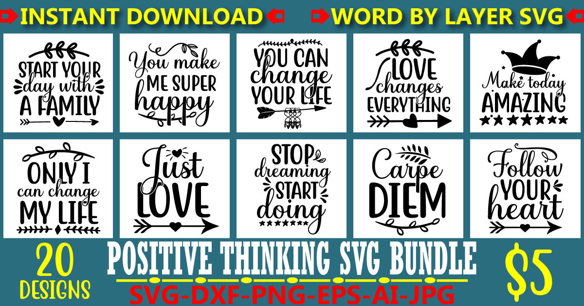 Positive Thinking SVG Bundle Bundle · Creative Fabrica