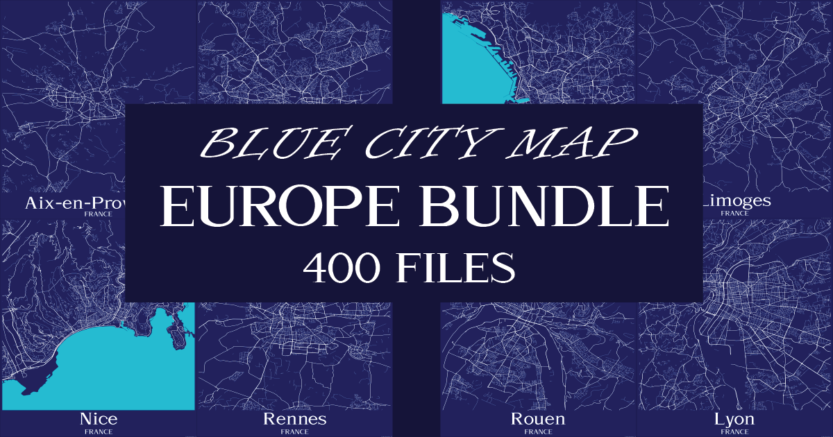 Blue City Maps of Europe Bundle Bundle · Creative Fabrica