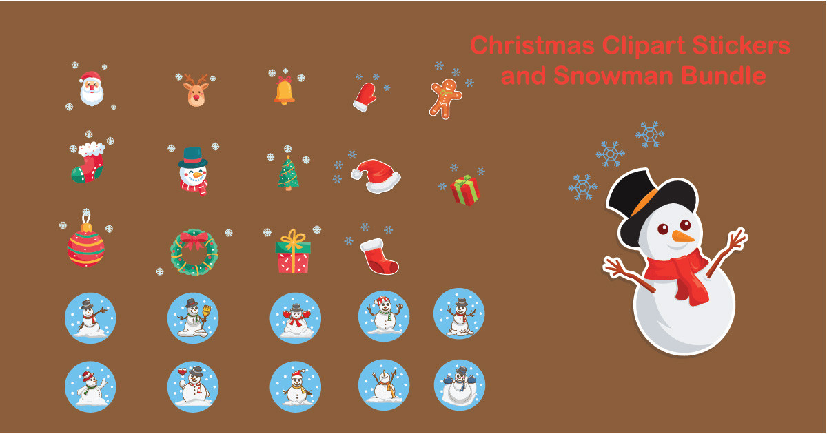 Christmas Clipart Stickers and Snowman Bundle Bundle · Creative Fabrica