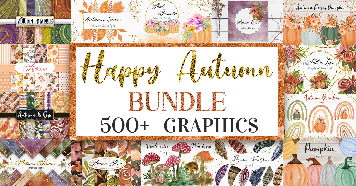 Happy Autumn Graphics Bundle Bundle · Creative Fabrica