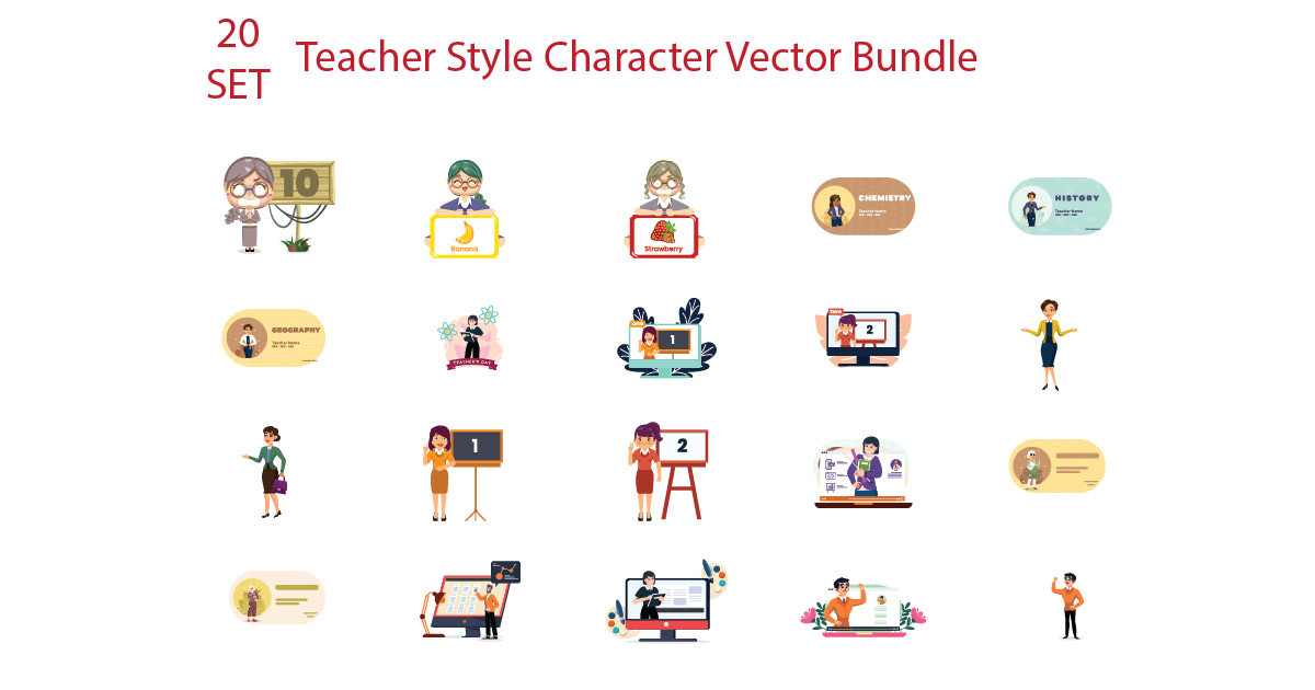 Teacher Style Character Vector Bundle Bundle · Creative Fabrica