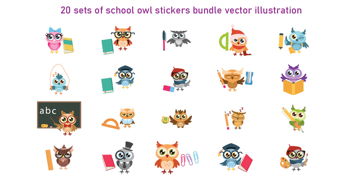 School Owl Stickers Bundle Bundle · Creative Fabrica