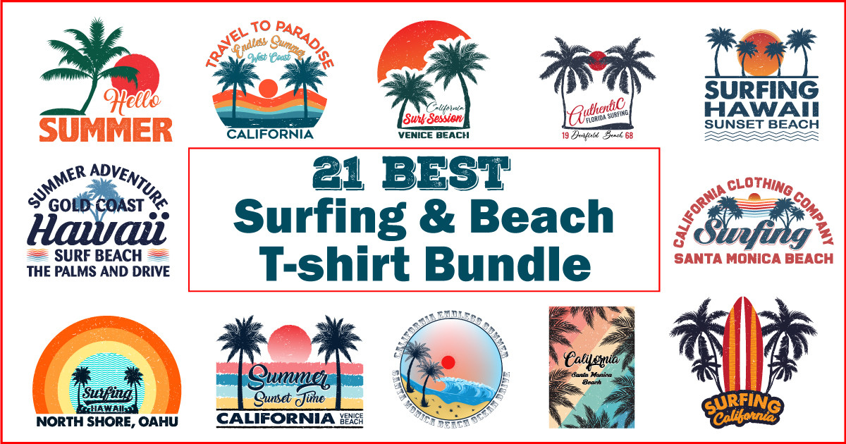 Summer Beach Surfing T-Shirt Bundle 6 Bundle · Creative Fabrica