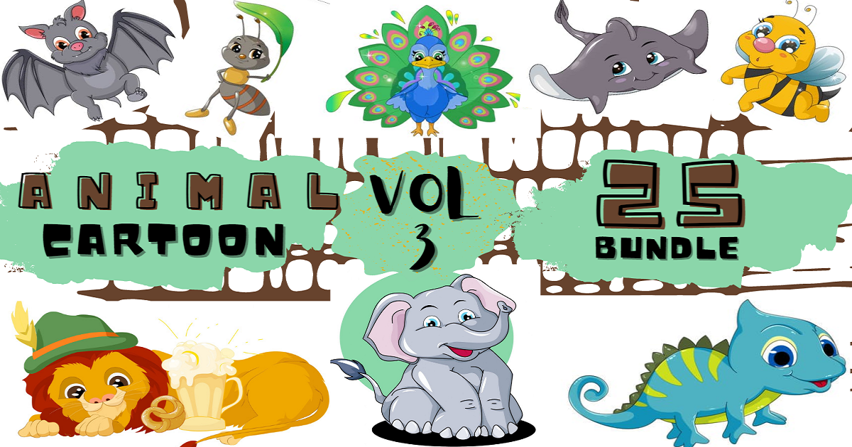 Animal Cartoon Illustration Bundle Vol 3 Bundle · Creative Fabrica