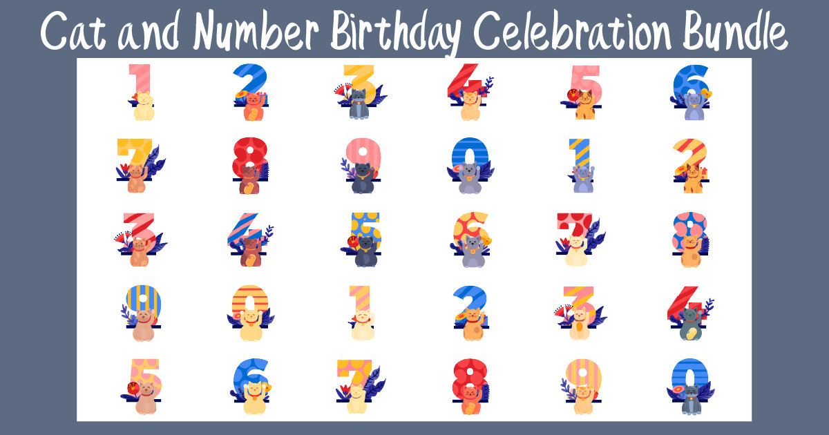 Cat - Number Birthday Celebration Bundle Bundle · Creative Fabrica