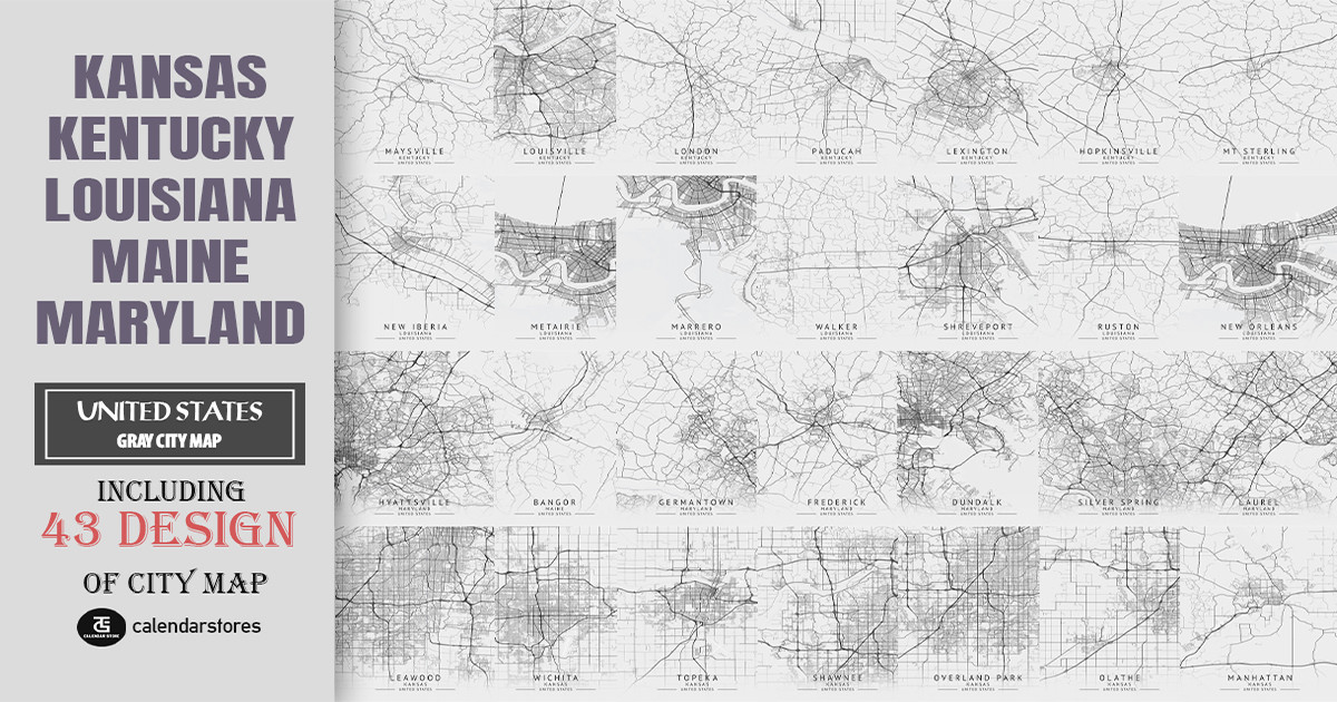 Kansas, Kentucky, Louisiana US Map Bundle Bundle · Creative Fabrica