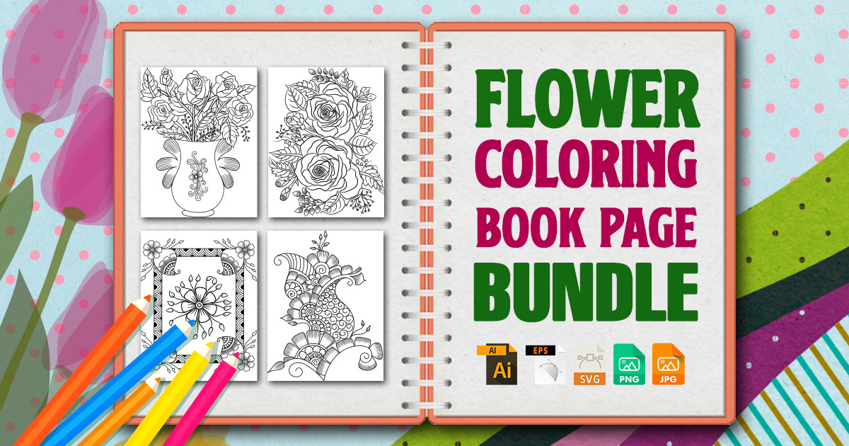 Flower Coloring Page Bundle Bundle · Creative Fabrica