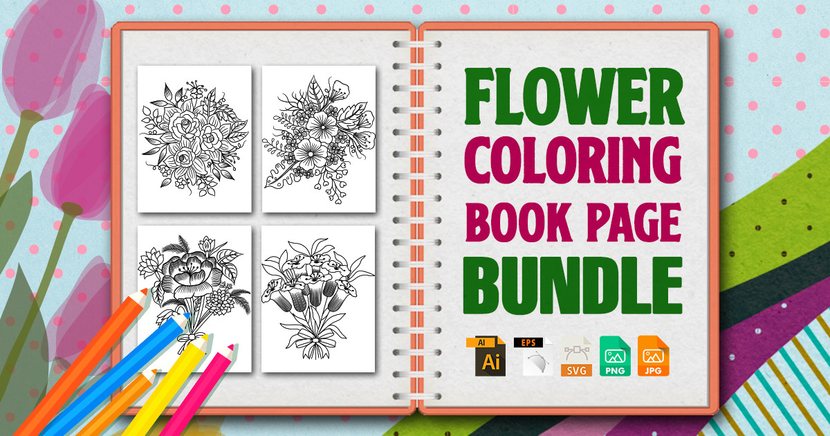 Flower Coloring Page Bundle Bundle · Creative Fabrica